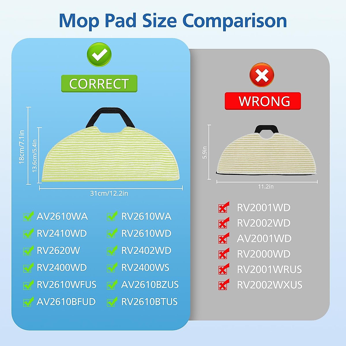 JORAIR AV2610WA RV2610WA Vacuum Mop Replacement Pads Compatible with Shark RV2610WA AV2610WA RV2620WD RV2410WD AI Ultra 2- in-1 Robot Vacuum, Washable Reusable Microfiber Soft Pads, 6 Pack