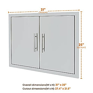 Stanbroil BBQ Double Access Door with Paper Towel Holder and Shelf, 31" W x 25" H, 304 Stainless Steel Outdoor Kitchen Doors for BBQ Island, Outside Cabinet, Grilling Station