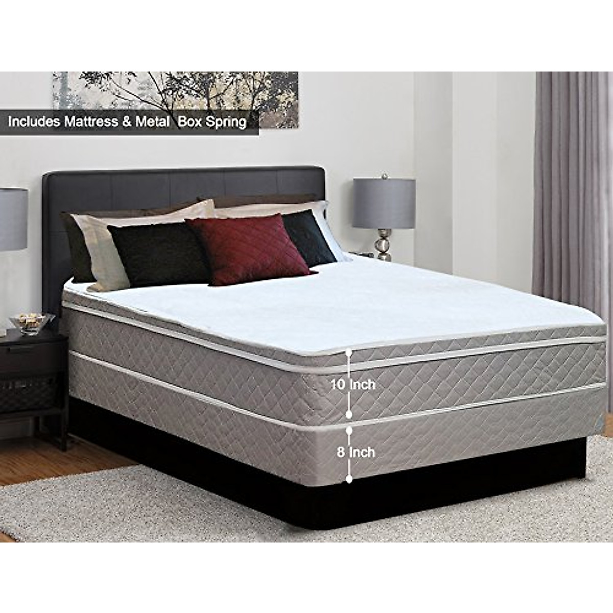 Mattress Solution Fully Assembled Orthopedic Back Support Plush Mattress and 8" Semi Flex Box Spring/Foundation Set, Tomorrow Dream Collection, Beige Color, Full XL
