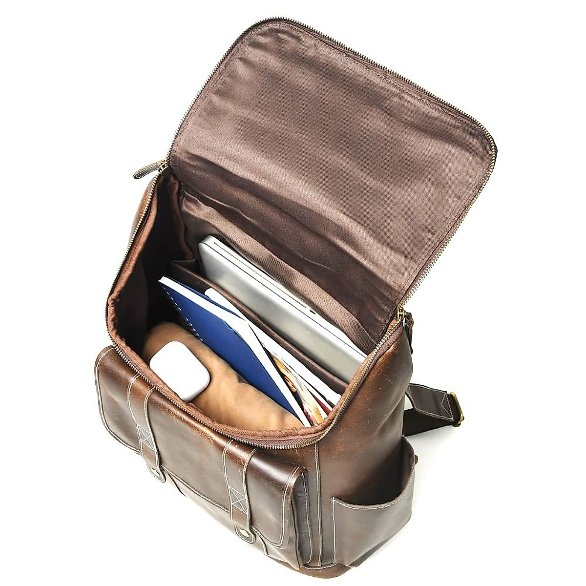 Gratlin Buffalo Leather Backpack for Men & Women 17 Inches | Vintage Genuine Leather Laptop Backpack | Full Grain Brown Leather Rucksack Knapsack with Padded Laptop Sleeve Best for Office Travel Use