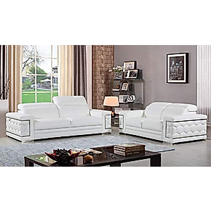 HomeRoots 71" X 41" X 29" Modern White Leather Sofa and Loveseat