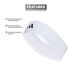 adidas Alphaskin Elastic Headband, White/Black/2, One Size