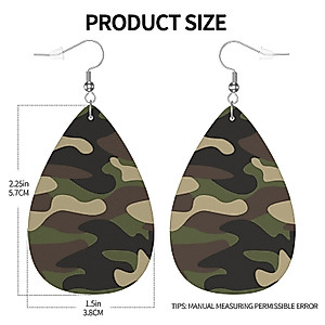 Camo Faux Leather Earrings For Women Dangle Lightweight Green Brown Camouflage Teardrop Earrings