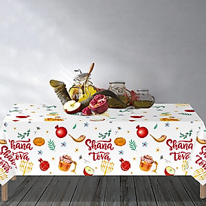 3 Packs Rosh Hashanah Tablecloth Waterproof Rosh Hashanah Plastic Table Cover Shana Tova High Holy Day Tablecloth Jewish New Year Tablecloth for Kitchen Dining Room Decor Supplies 54 x 108 Inches