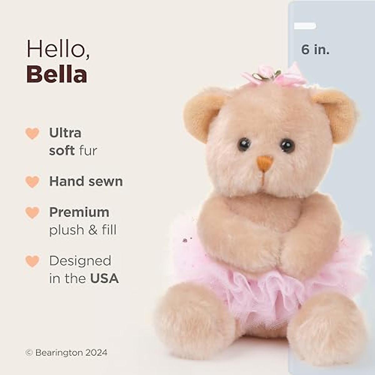 Bearington Collection Bella Plush Ballerina Teddy Bear Stuffed Animal, 6 Inch