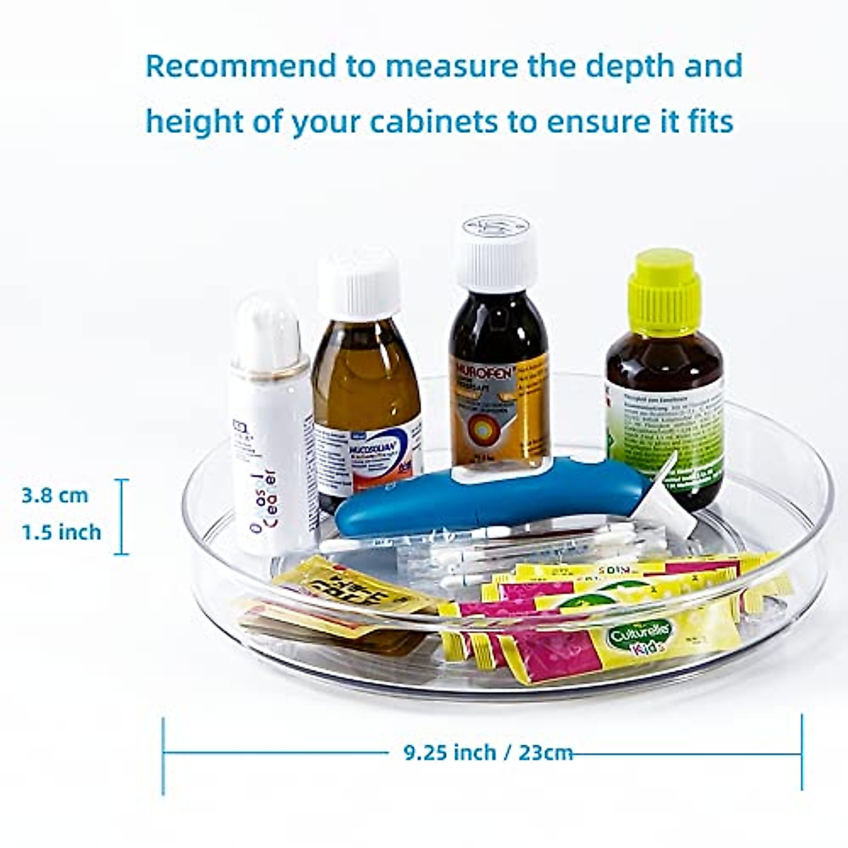 YCLADEC 4 Pack Lazy Susan 9.2" Inch Turntable Organizer Pantry Organization and Storage Container Bins Spice Rack Cabinet Rotating Condiment for Pantry Kitchen Vanity Bathroom Jewelry Holder Clear