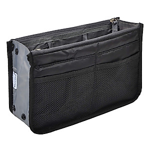 Vercord Purse Organizer Insert for Handbags Bag Organizers Inside Tote Pocketbook Women Nurse Nylon 13 Pockets Black Small