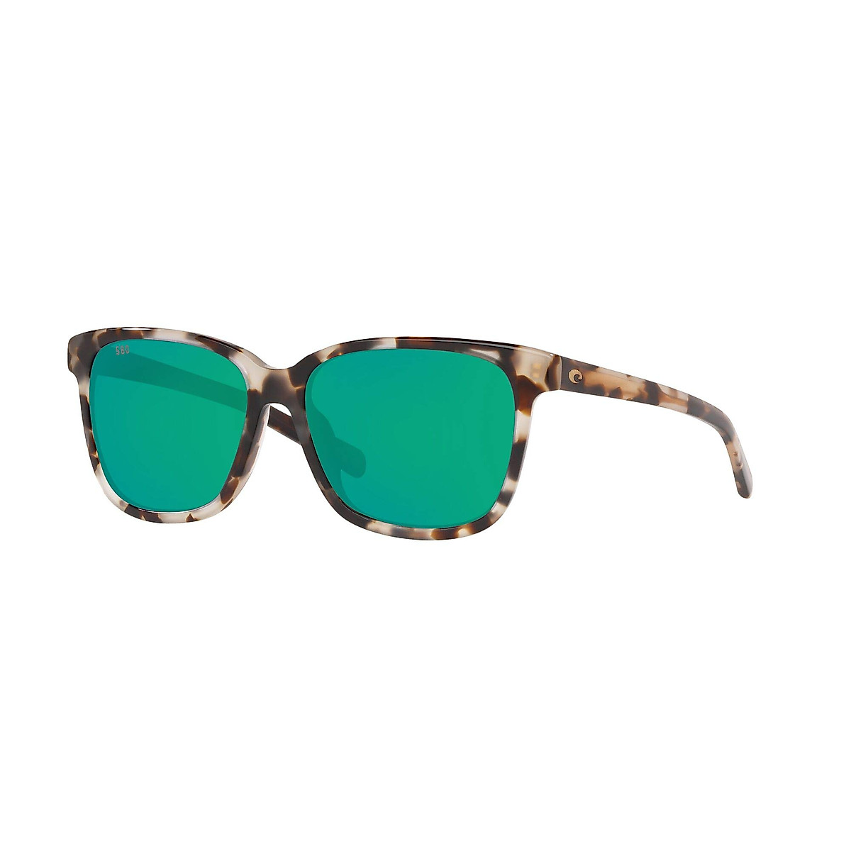 Costa Del Mar Woman Sunglasses Shiny Tiger Cowrie Frame, Green Mirror Lenses, 57MM