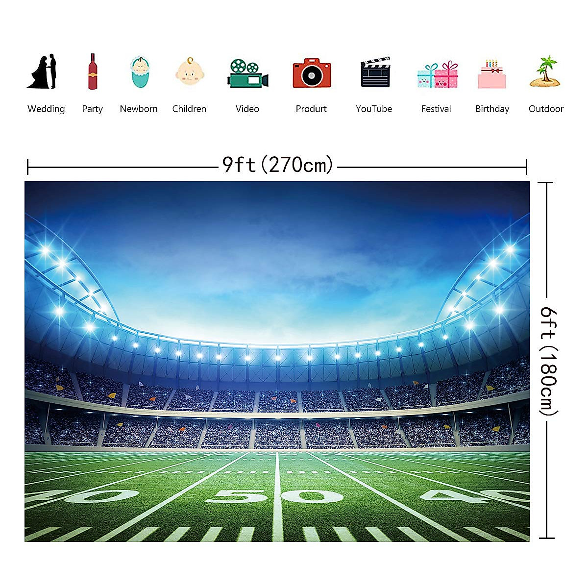 RUINI Football Field Photography Backdrop Football Field AuditoriumLight Themed Party Backdrop 9x6FT
