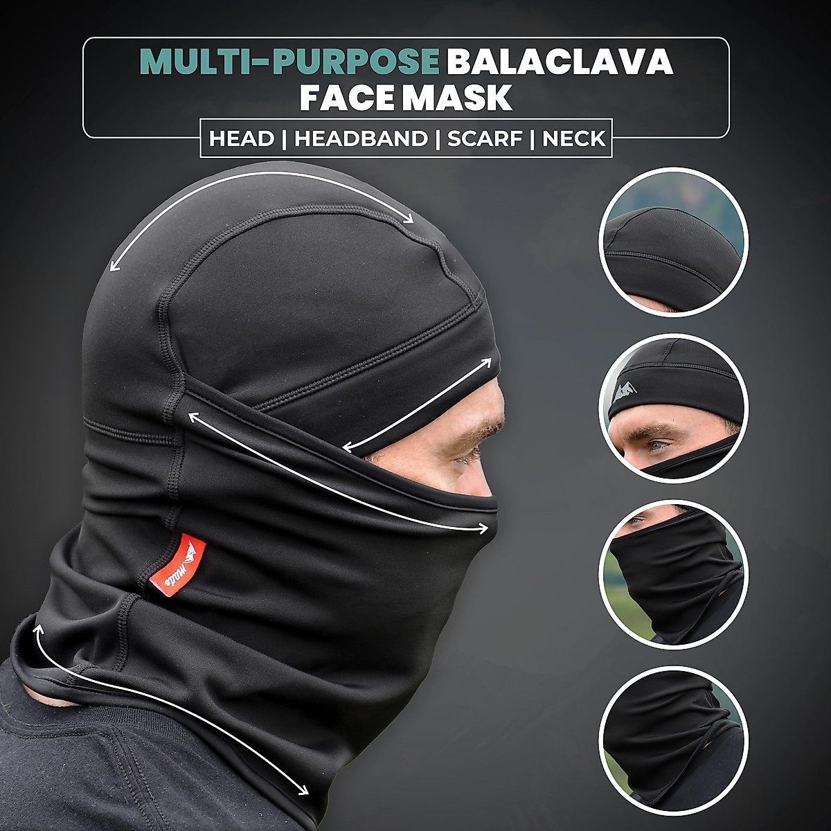 Mountain Made Balaclava Thermal Polyester Fleece Face Mask, Black, One Size