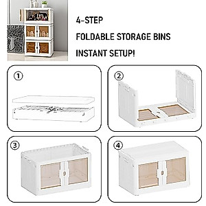 Hourleey 3 Pack Plastic Storage Bins with Lids, 19Gal Collapsible Closet Organizer Storage Boxes, Drawer Kitchen Cubes, Stackable Storage Bins, Foldable Blanket Storage with Door