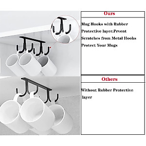 Dorhors Under Cabinet Coffee Mug Holder, Coffee Cup Holder for Kitchen,Set of 3 Mug Hooks with Rubber Protective Layer,Under Cabinet Mug Rack for Kitchen,Coffee Bar,Black
