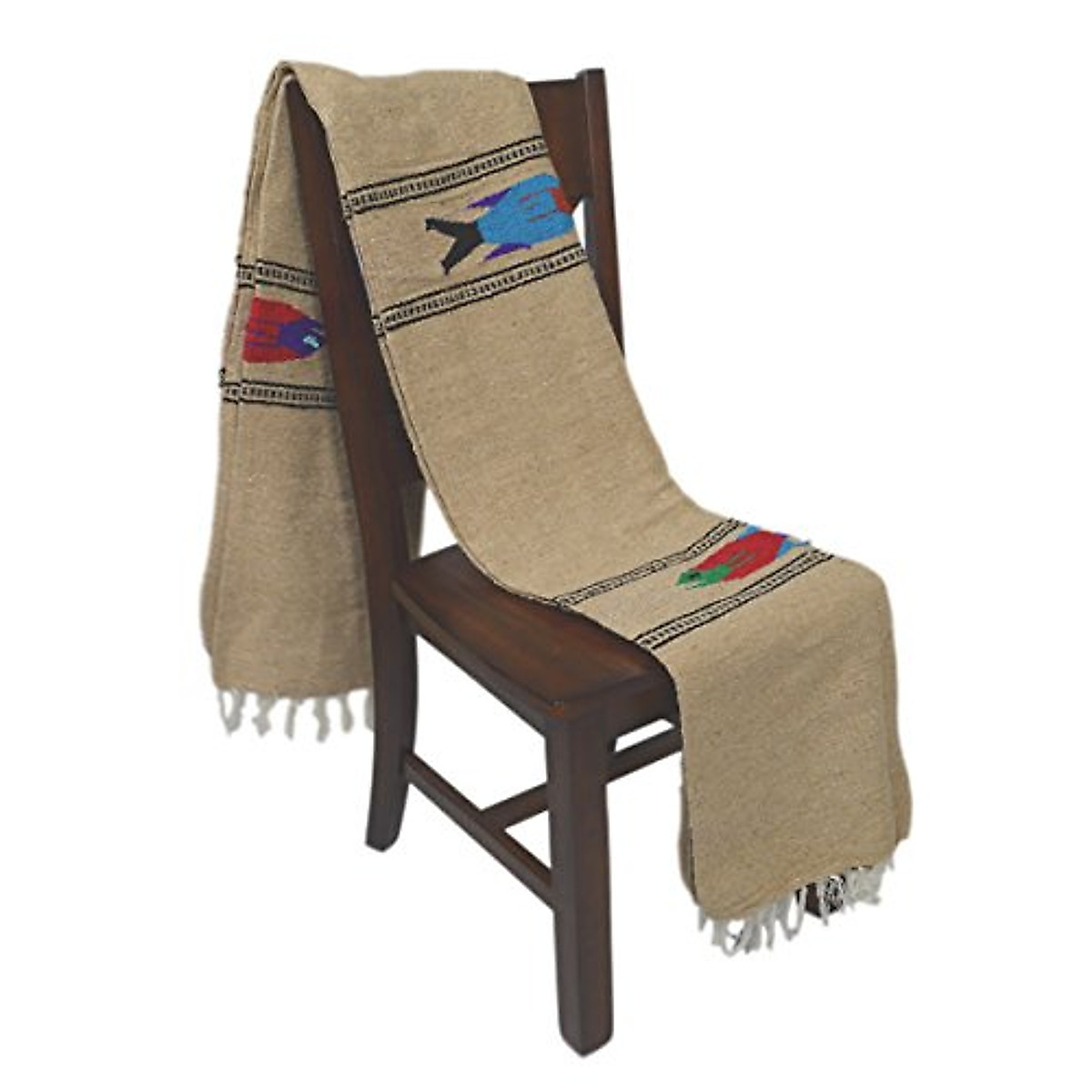 Open Road Goods Thick Tan/Khaki/Brown Mexican Yoga Blanket - Serape Fish Design - Handmade