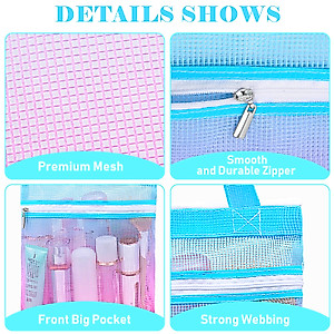 Fiodrimy Mesh Shower Caddy Bag, Portable Shower Bag with Zipper 2pcs Hanging Toiletry and Bath Organizer with Zipper for Travel, Swimming, Gym, Camping, College Dorms, Beach