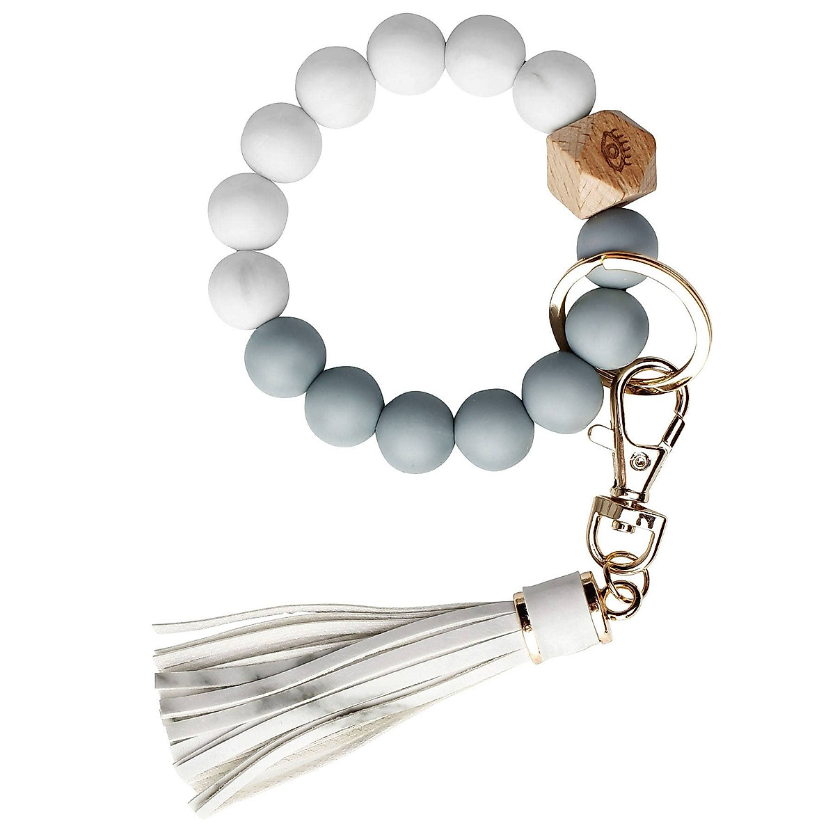 BIHRTC Portable House Car Keys Ring Holder Silicone Bead Bracelet Wristlet Keychain PU Leather Tassel Key Chain Keyring Wrist Band Bangle Car House Keys Ring Holder for Women Girls