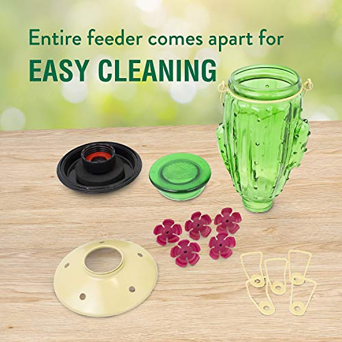 Perky-Pet 9111-1SR Cactus Top Fill Glass Hummingbird Feeder with Built-in Bee Guards & Removable Perches - 32 oz Outdoor Garden Décor Hummingbird Feeder