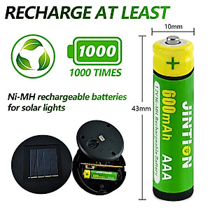JINTION Ni-mh AAA 600mAh Battery 1.2V Triple A Rechargeable Batteries for Solar Outdoor Garden Lights, String Light, Pathway Lamp, Toys, 8 Pack