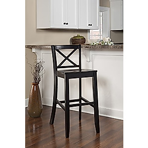 Linon Home Dcor Finished X-Back 30", Black Bar Stool, 16"W x 17.91"D x 42.91"H,