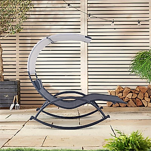 Crestlive Products Outdoor Double Chaise Lounge Chair Swing Rocking Portable Hammock Bed Loveseat with Sun Shade & Wheels for Patio, Yard, Pool (Black)