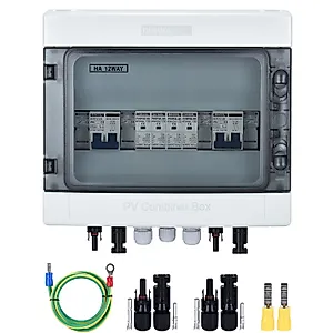 DIHOOL PV Solar Combiner Box for Solar Panels, 2 String 25 Amp IP65 Box DC500V 50A Miniature Circuit Breakers