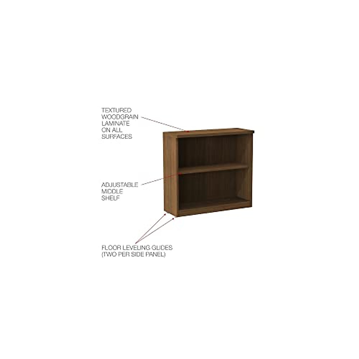 Alera ALEVA633032WA Valencia Series 31-3/4 in. x 14 in. x 29-1/2 in. Two-Shelf Bookcase - Modern Walnut