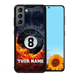 Personalized Billiard Balls Name Number On Water Fire Design Rubber Cover Phone Case for iPhone15 14 11 12 13 PRO MAX XR XS MAX 8 PLUS 6S PLUS Custom Billiard Phone Case