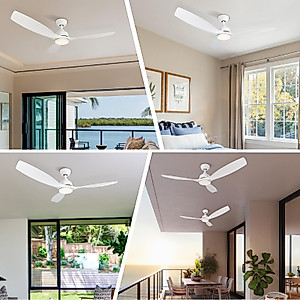 SODSEA 52 Inch Ceiling Fan with Lights, white Modern Ceiling Fan with Remote/APP Control Dimmable 3-Color Temperature,2 Rods, ceiling fan with lights remote control.for Indoor/Outdoor…