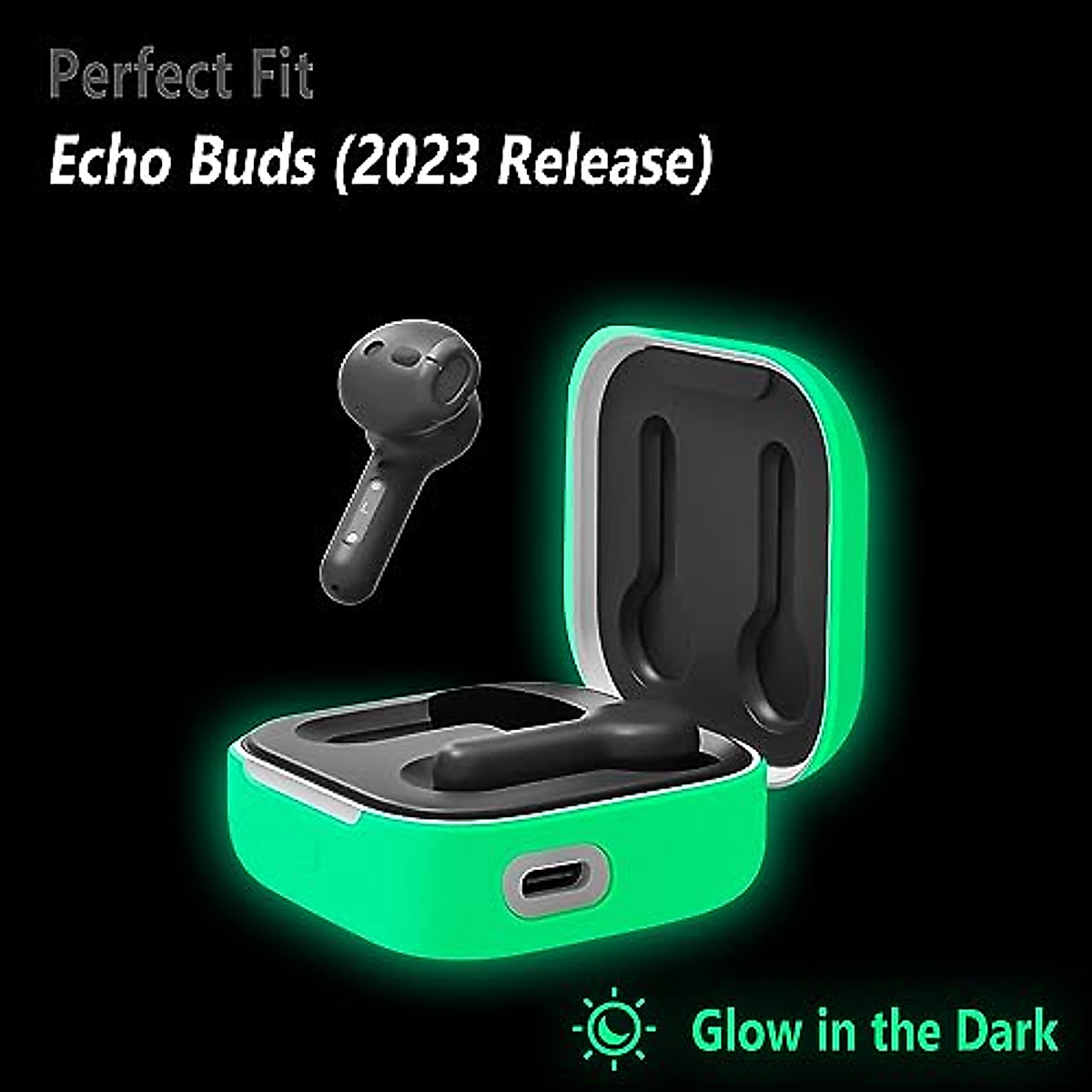 Geiomoo Silicone Case for EchoBuds 2023 Release, Protective Cover with Carabiner (Luminous Green)