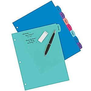 Avery Plastic 8-Tab Two-Tone Binder Dividers with Two Pockets, Insertable Bright Color Big Tabs, 1 Set (11989) & Plastic 8-Tab Write & Erase Big Tab Dividers for 3 Ring Binders, Pastel Brights (16271)