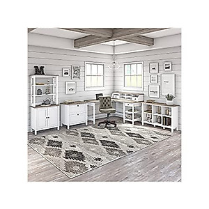 Bush Mayfield 60W L Shaped Computer Desk in Shiplap Gray/White - Engineered Wood