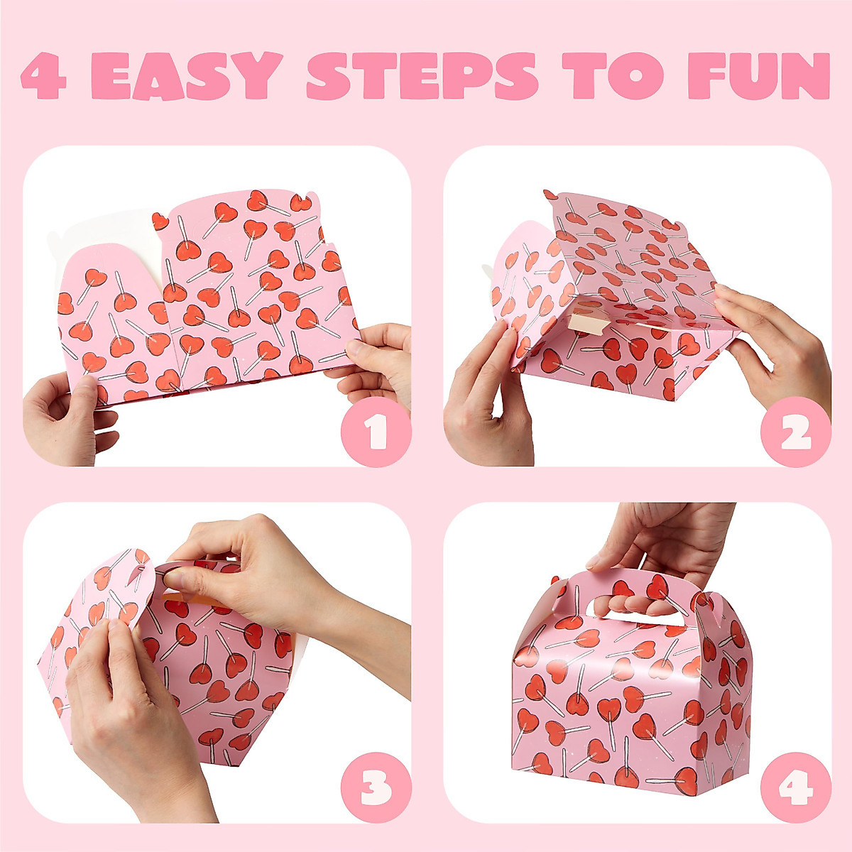 JOYIN 24 Pcs Valentine’s Day Bakery Treat Boxes 6x5.5x3 inch, Valentines Cupcake Cardboard Boxes Cookie Gable Boxes Heart Goody Bags for Valentine Classroom Treats, Party Favors Gift Giving Gift Exchange Gift Box