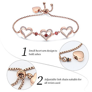 shajwo Cremation Jewelry Heart Urn Bracelet for Ashes for Women Girls Cremation Link Memorial Bracelet,Rose Gold-Red