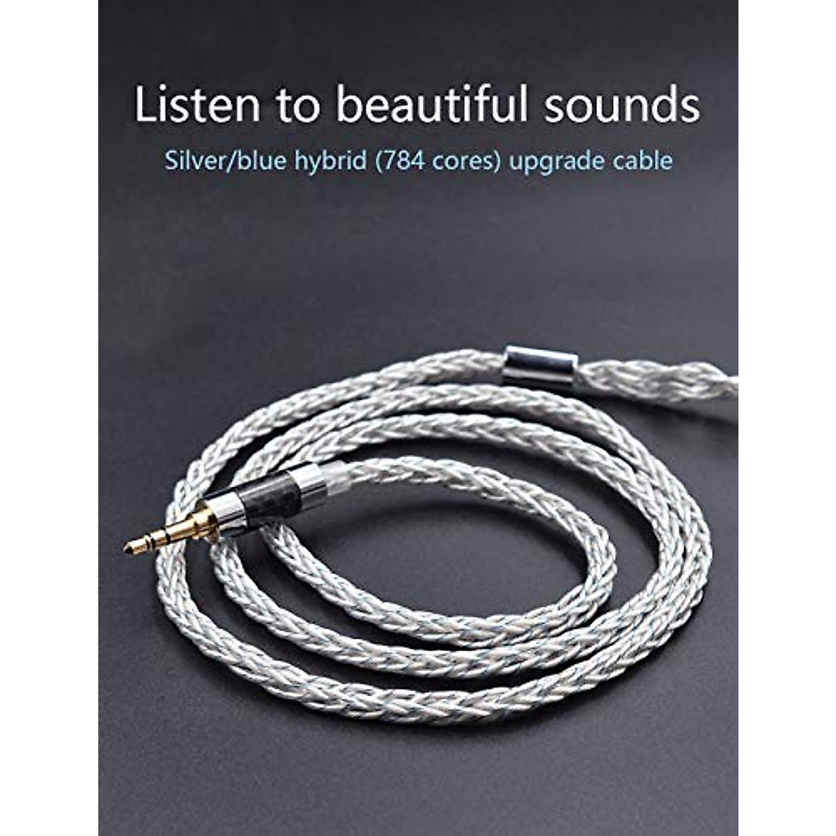 KZ Silver/Blue Hybrid (784 cores) Upgrade Cable, HiFi Earphone Audio Replacement Mixed Wire 3.5mm Compatile with C PIN