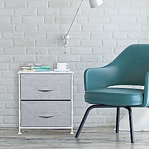 mDesign Small Storage Dresser End/Side Table Night Stand with 2 Removable Fabric Drawers - Organizer for Bedroom, Living Room, Closet - Hold Clothes, Linens, Accessories, Lido Collection, Gray/White