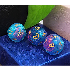 3 Pieces Astrological Dice for Constellation Divination Accessory 3 Colors D12 Glitter Crafts Dice Polyhedral Set