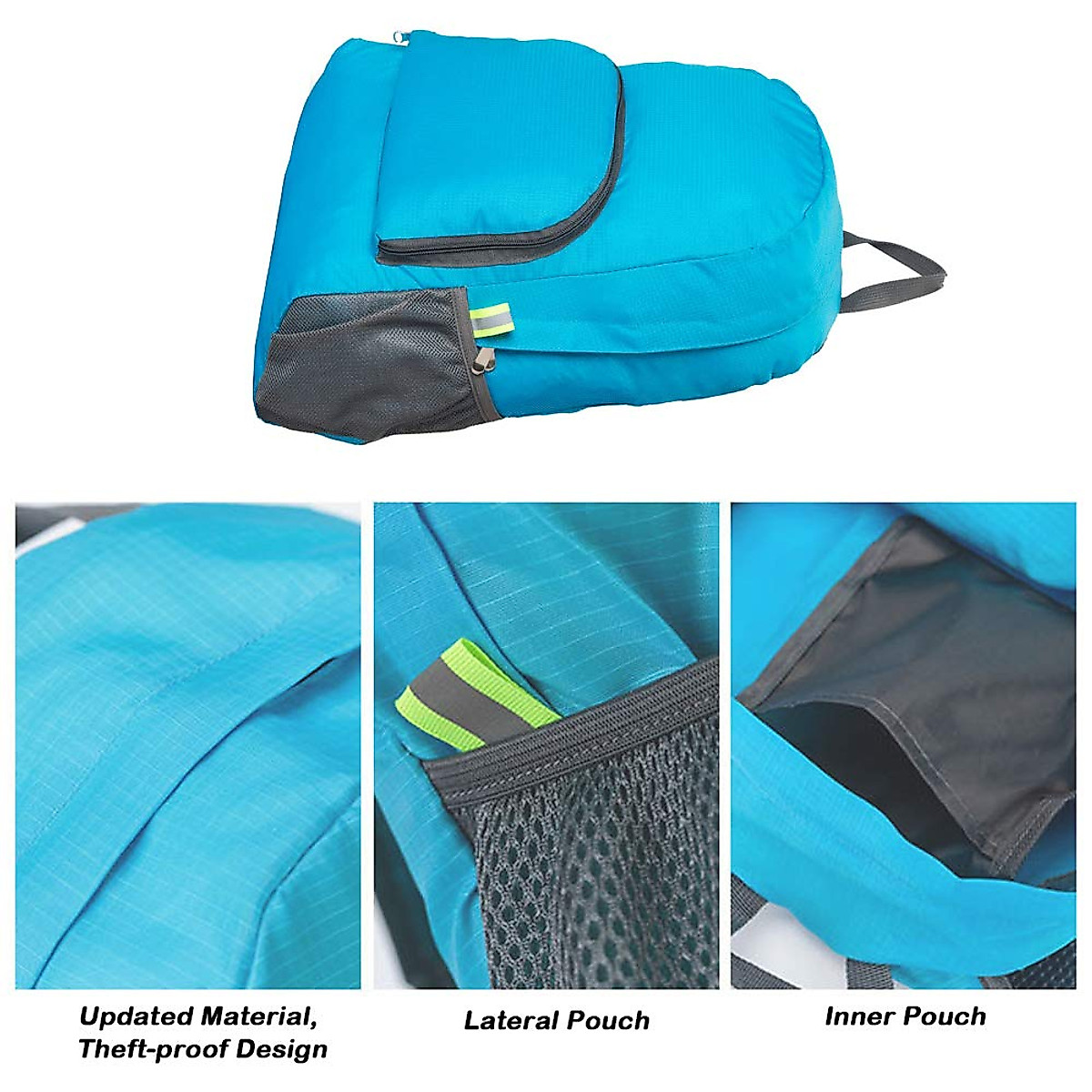 DaKuan Pack of 2 Lightweight Foldable Backpack, Water Resistant Travel Hiking Packable Backpack 20 Liters (Black & Blue) for Camping, Outdoor, Travel Cycling