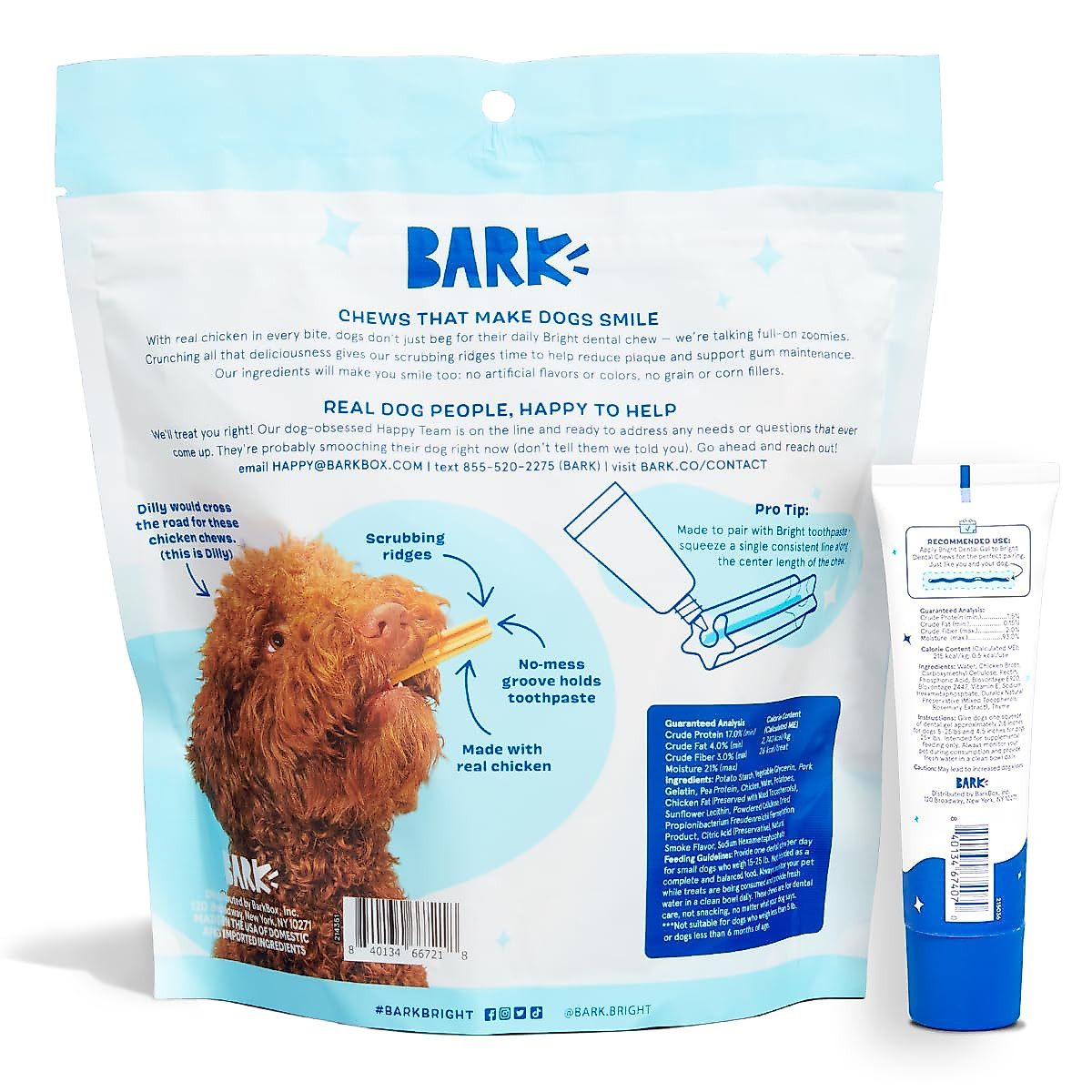 Bark Bright Original Dog Dental Kit - 30 Teeth Cleaning Chew Sticks & Toothpaste - Small Breeds