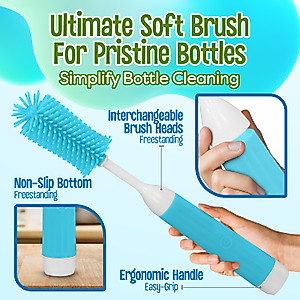 HOMEIFY Electric Bottle Brush Cleaner with Drying Rack - USB Rechargeable Bottle Cleaner Kit with Interchangeable Silicone Brush Heads for Pacifiers,