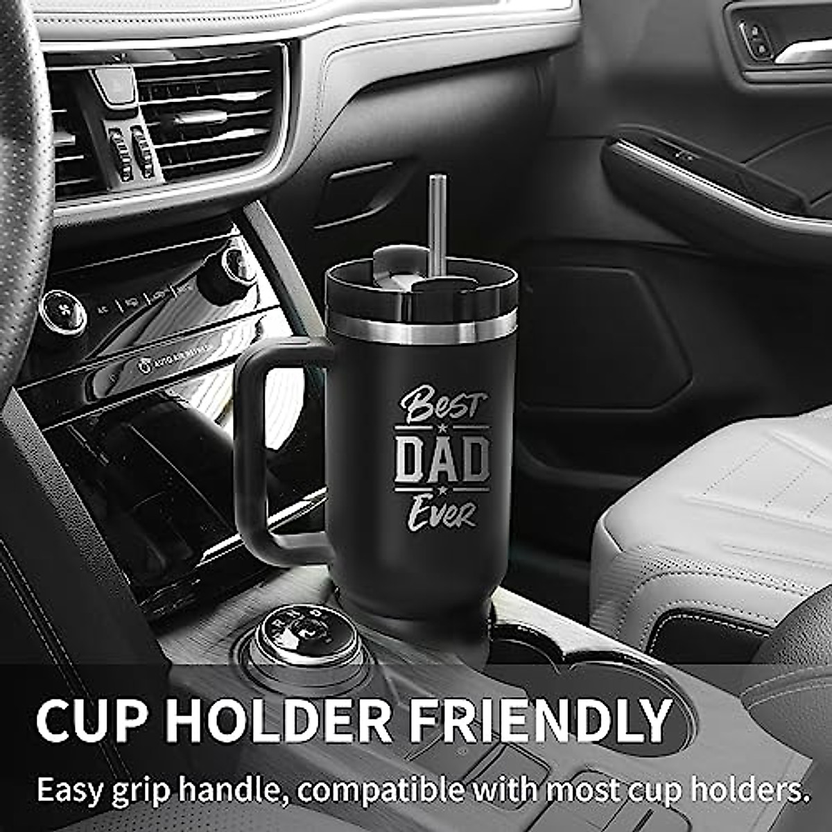 Gifts for Dad from Daughter Son Birthday Presents 40 oz Tumbler with Handle and Straw for Father in Law Husband Men Fathers Day Gift Water Cup with Lid Insulated Travel Mug Stainless Steel Coffee Mug
