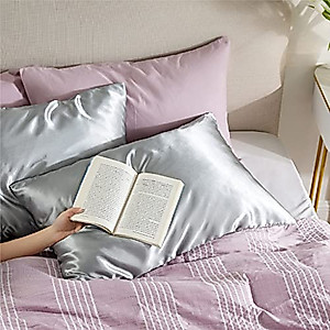 Bedsure Satin Pillowcase for Hair and Skin - Grey Zipper Pillow Cases Queen Size Set of 2, Similar to Silk Pillow Cases, Silky & Super Soft Cooling Pillow Covers, Gifts for Her or Him, 20x30 Inches