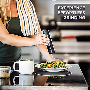 Electric Pepper Grinder Mill - Automatic Quick USB Rechargeable Pepper Grinder with Adjustable Coarseness, One Handed Operated Salt and Pepper Grinder for Kitchen,Restaurant, and BBQ Black