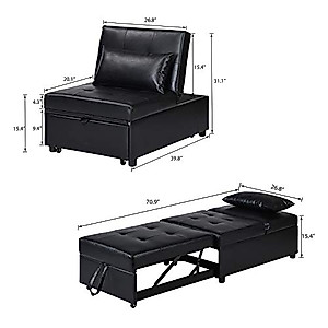 Voefen 4 in 1 Multi-Functional Black Faux Leather Sofa Bed Convertible Adjustable Backrest for Small Room,Dorms, Apartments, Studios,Office ORW31123889-7218-1521153611 39.76(L)*26.77(W)*29.92(H)