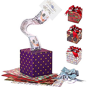 JSUPMKJ Money Box for Cash Gift Pull, Money Roll Gift Box, DIY Gift Box with Wrapping Paper, Money Pull Gift Box for Birthday/Christmas/Valentine's Day