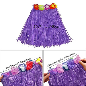Fortuning's JDS Girl's elastic Hawaiian hula dancer grass skirt with flower costume set -purple Birthday Tropical Party Decorations