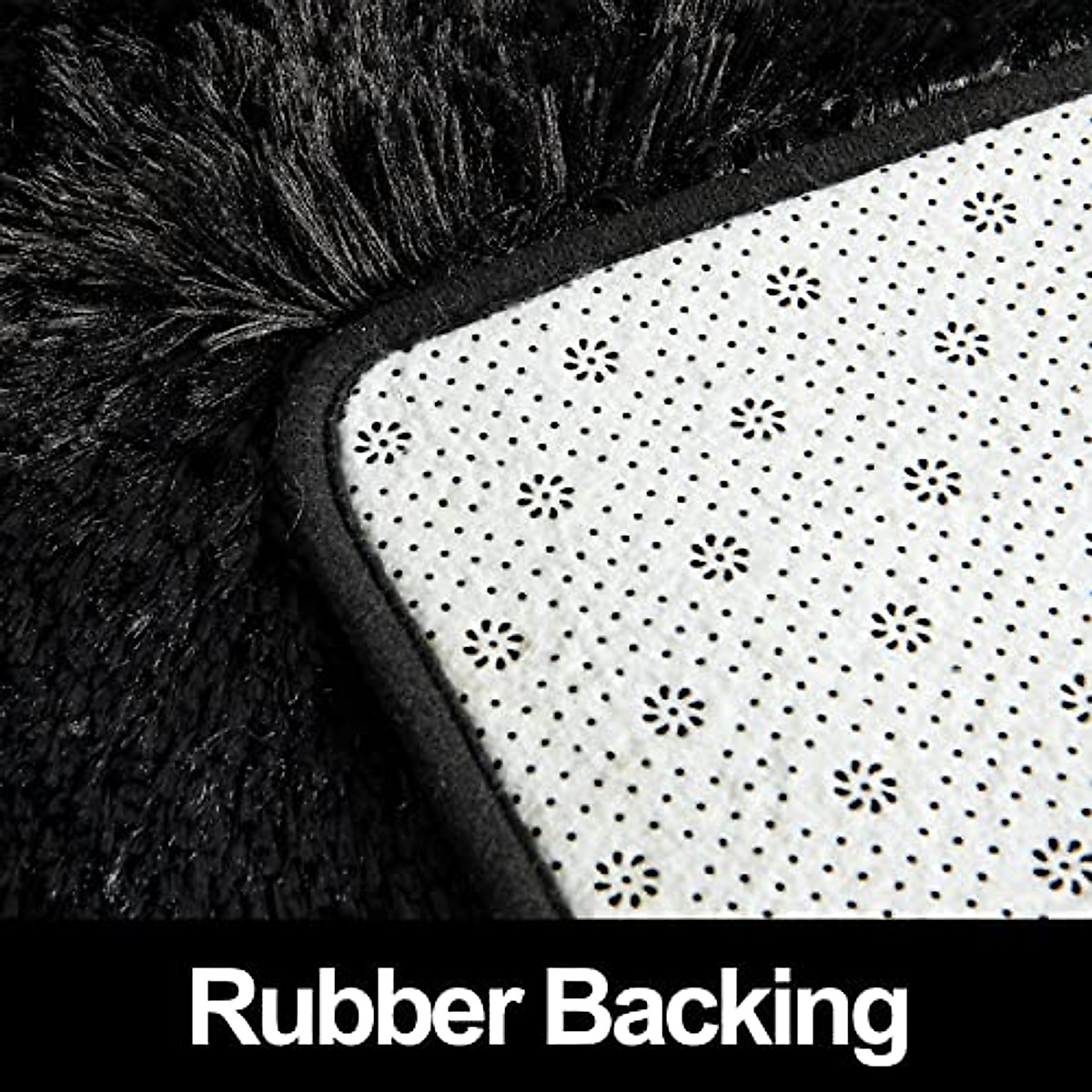 Prabia Super Soft Fluffy Shaggy Rugs 4x5.9 Feet for Living Room Bedroom, Fuzzy Plush Area Rugs for Girls Kids Room Nursery Home Decor, Furry Dorm Rug Cute Non-Slip Indoor Floor Carpet, Black