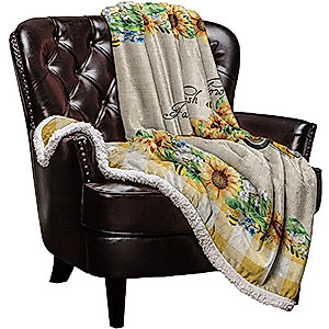 ArneCase Throw Blanket Cozy& Comfy Sherpa Fleece Blankets Yellow Farm Truck Carrying Sunflowers Vintage Style On Yellow Plaid Ultra Soft Fuzzy Plush Blanket for Couch,Sofa,Bed 39x49In