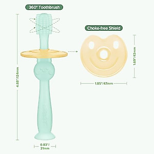 haakaa 360° Baby Toothbrush with Suction Base - Gentle Cleaning for Toddler's Self-Brushing Training, Food-Grade Silicone, Adjustable Safety Shield - Blue (1 Piece)