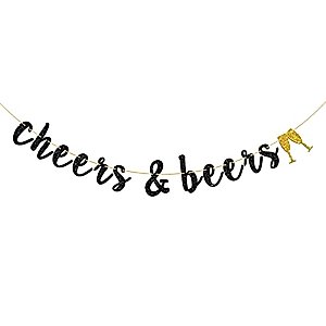 INNORU Cheers & Beers Banner, Black Glitter Cheers to 2023 Banner, Happy New Year, Happy Birthday, Wedding, Bachelorette, Engagement, Graduation Party Decorations