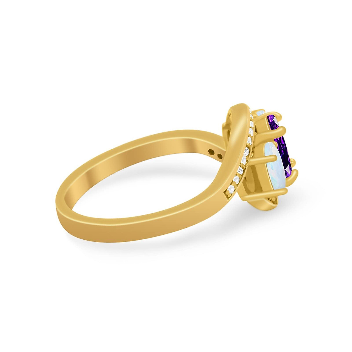 Blue Apple Co. Amethyst CZ Yellow Tone Size-6 Art Deco Three Stone Ring Oval CZ Twisted Bypass Ring 3-Stone Swirl Wedding Engagement Rings For Women 925 Sterling Silver Gifts For Her