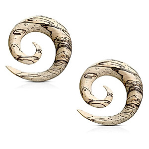 Pierced Owl Organic Spalted Tamarin Wood Spiral Tapered Hanger Ear Plugs, Sold as a Pair (10mm (00GA))
